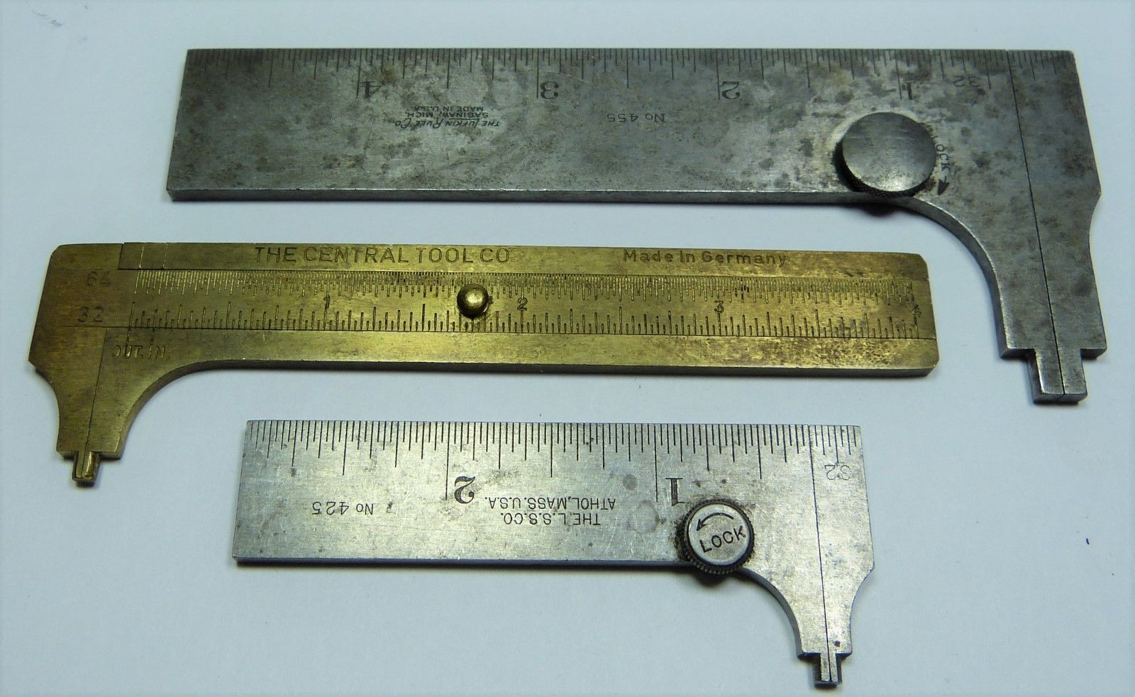 Starrett (#425), Lufkin (#455) and Central Tool pocket slide gauge ...