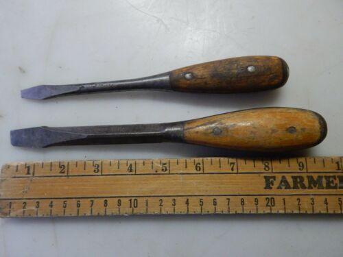 Perfect handle screwdriver lot of 2 wood, both marked irwin, usa and us ...
