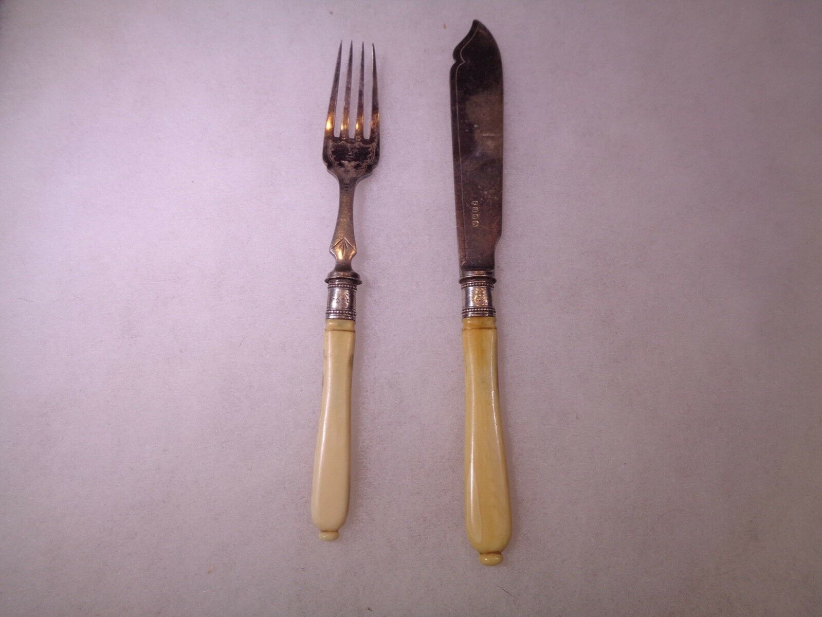 Antique Engraved and Hallmarked Bone Handle Knife & Fork. Civil War Period #22 -- Antique Price ...