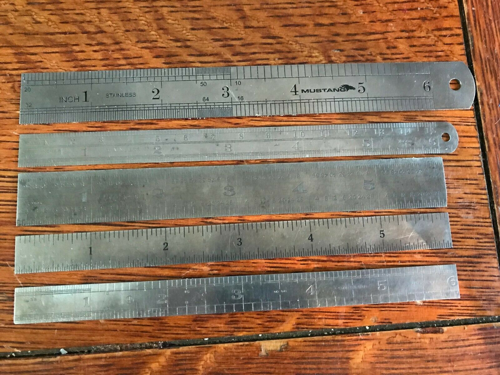 VINTAGE LOT 6" MACHINISTS RULERS: FIVE (5) DIFFERENT STEEL RULERS ...