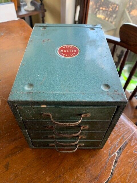 Vintage Wards Master Quality Tool Box Metal Parts Organizer -- Antique ...