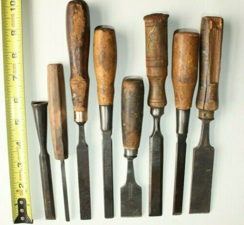 Vintage Lot of 8 Assorted Woodworking Chisels, Butcher, Charles Buck, 1 ...
