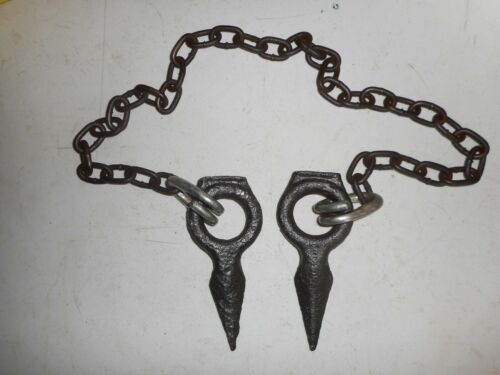 2 Vintage 5/8" Log Dog & 38" Chain Longshoreman Trapper Horse Logging ...