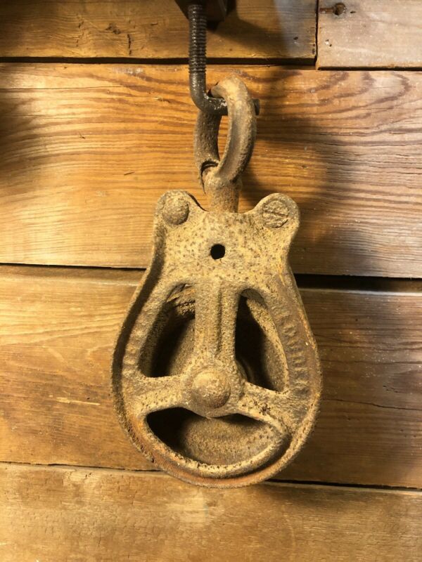 Cast Iron Pulley Hay Trolley Barn Rope Lantern Bucket Hanger Hook Wood ...