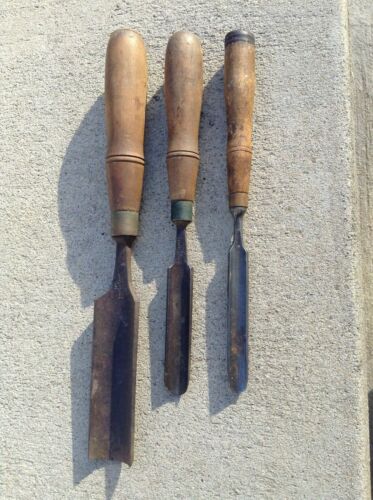 Vtg Lot of 3 Gouges Buck Bros James Swan 1 1/2" 3/4" 5/8" Woodworking ...