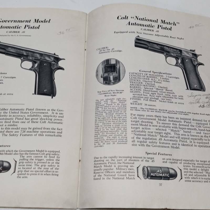 Vintage 1937 Colt Fire Arms Catalog Pistols Revolvers Hartford CT 40 ...