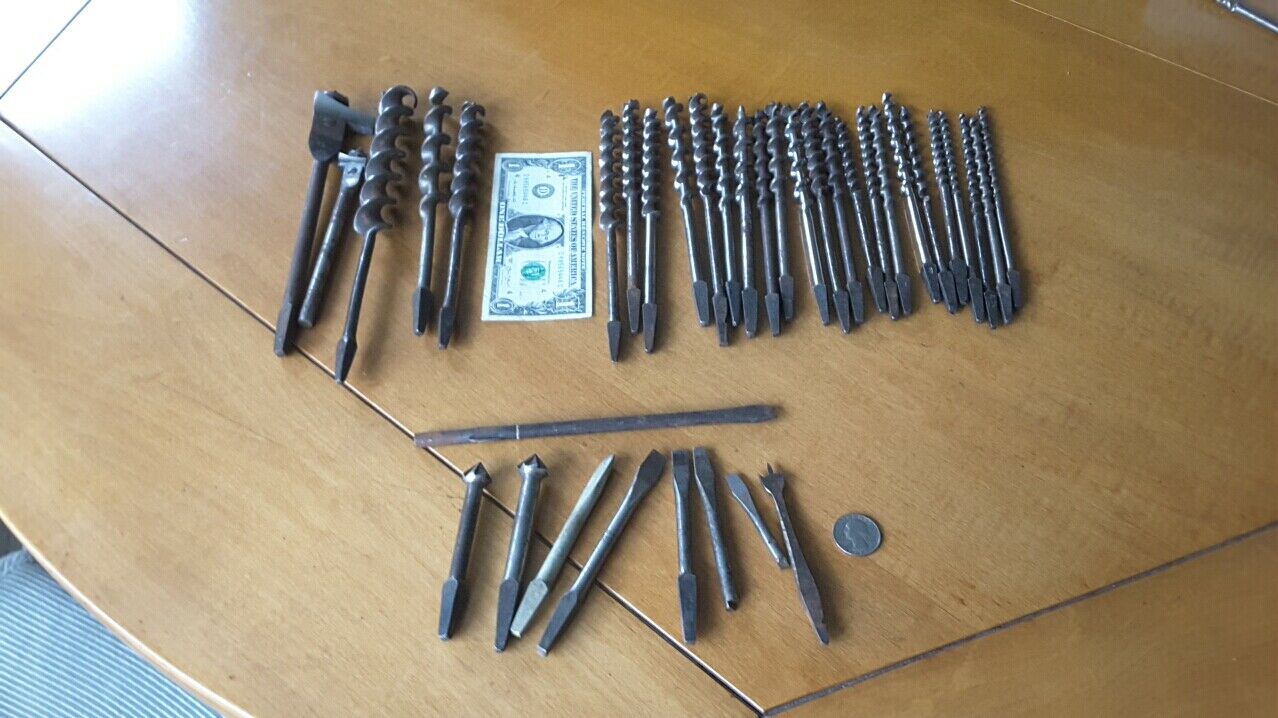 Wood Tool Drill Bits Lot 40 Vintage Brace Wood Boring Auger Drill Bits ...