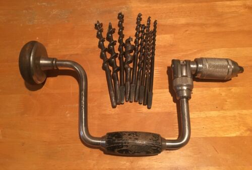 OLD USED ANTIQUE VINTAGE TOOLS BIT BRACE AUGER BITS STANLEY HAND DRILLS ...
