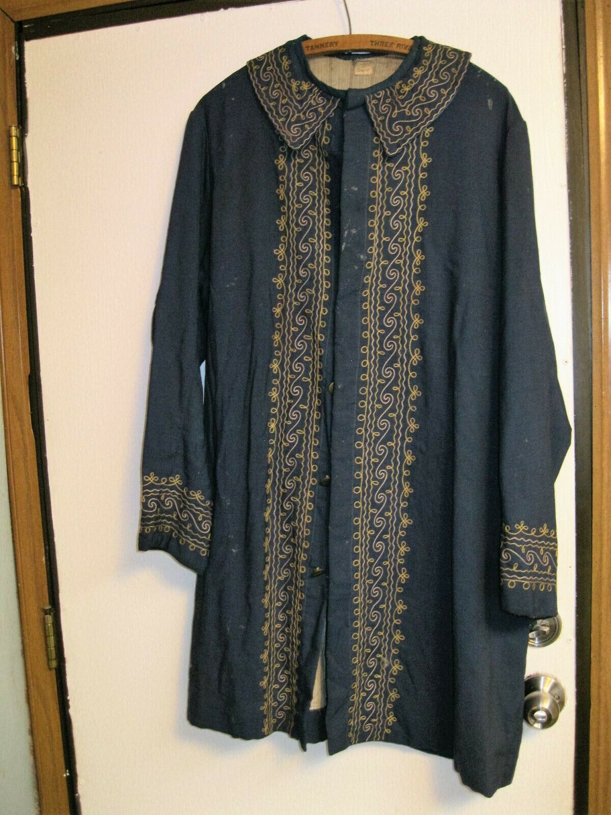 ANTIQUE RARE FIND EARLY COLONIAL COAT JACKET W/ BLUE STRIPED LINING ...
