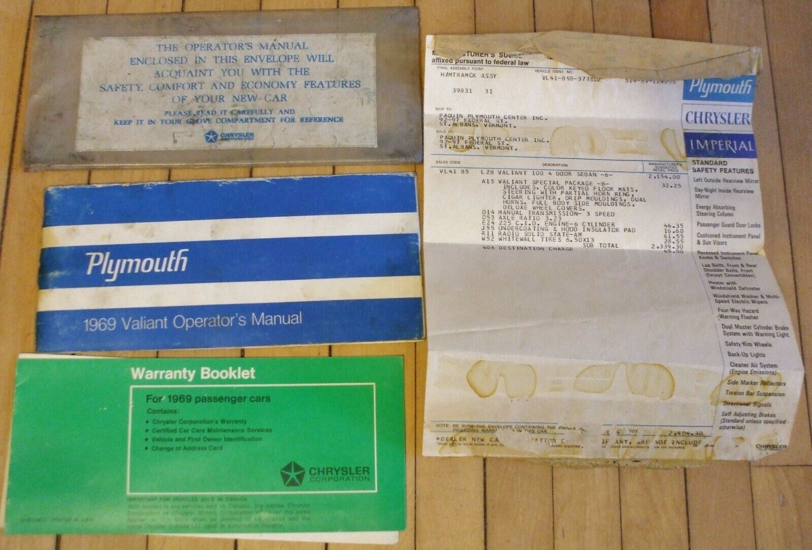 Original 1969 Plymouth Valiant Owners Manual Window Sticker Other ...