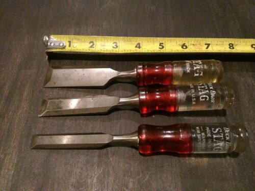Set of 3 BUCK BROS STAG BEVELED WOOD CHISELS ~ 1" & 3/4" & 1/2 ...