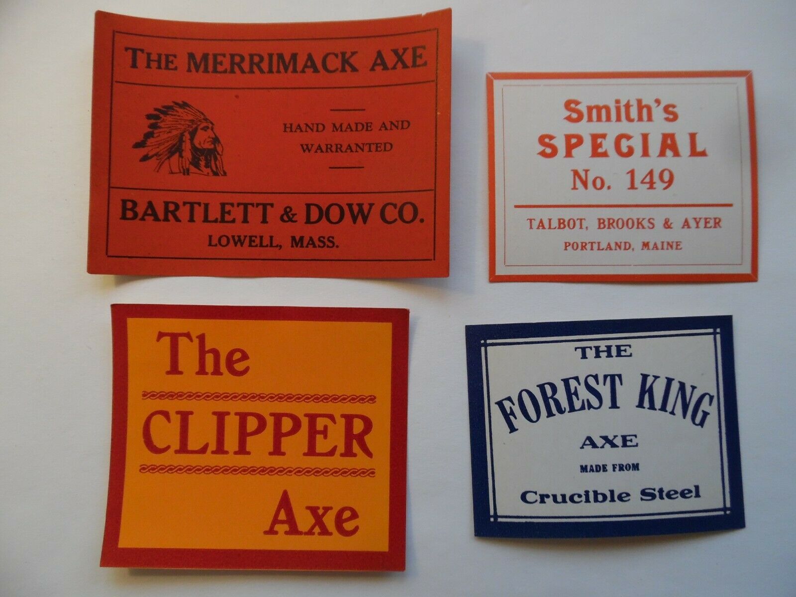 Lot of Four Antique Original Axe Labels -- Antique Price Guide Details Page
