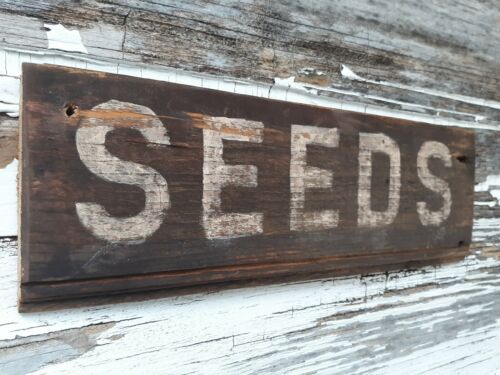 Old early Primitive antique farm chippy Barn wood SEEDS sign flower ...
