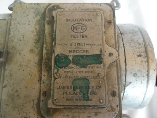 VINTAGE JAMES BIDDLE CO. MEGGER MEG TYPE HAND CRANKE INSULATION TESTER ...