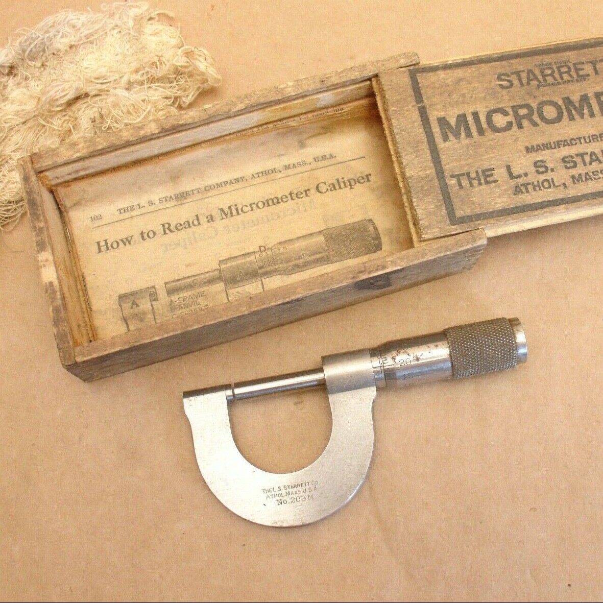 Antique Starrett Micrometer in Wooden Dovetailed Box,L.S.Starrett Co ...
