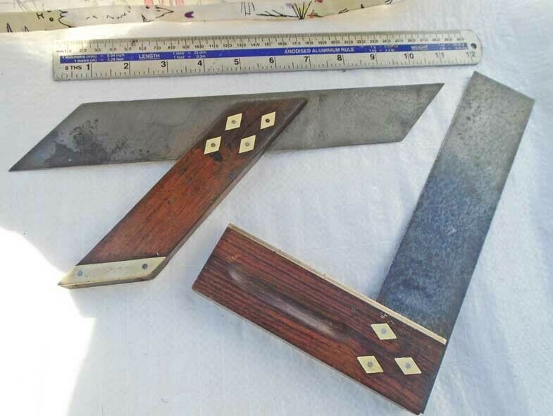 Vintage Rosewood & Brass Mitre Square & 7" Set Square, possibly MARPLES ...