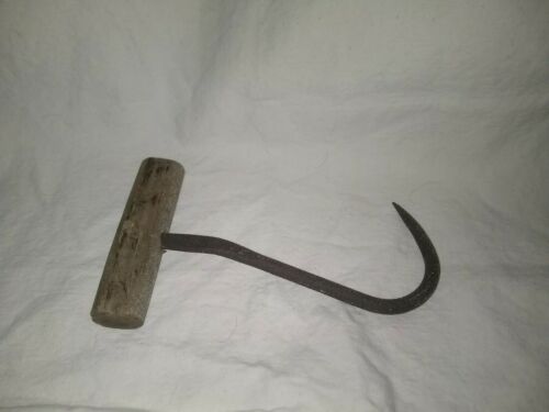 Vintage Antique Forged Iron Hay Hook Wood Handle Farm Ranch Tool Decor ...