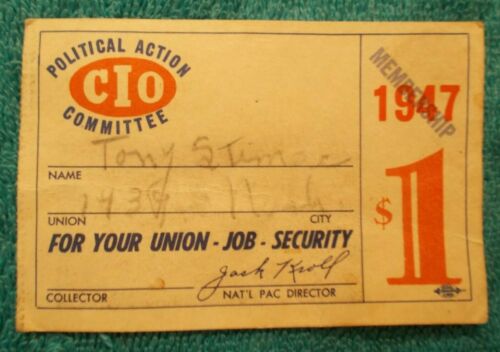 1947 - CIO - Political Action Committee - Personal Card -- Antique ...
