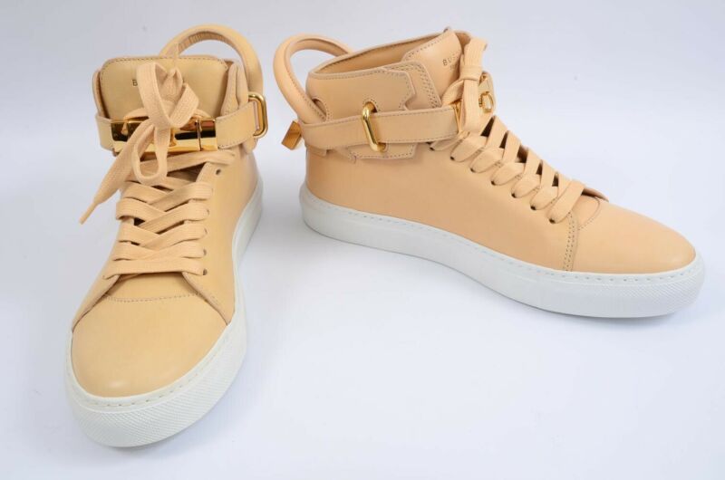 Buscemi 100mm natural beige 8 41 leather padlock high top sneaker shoe ...