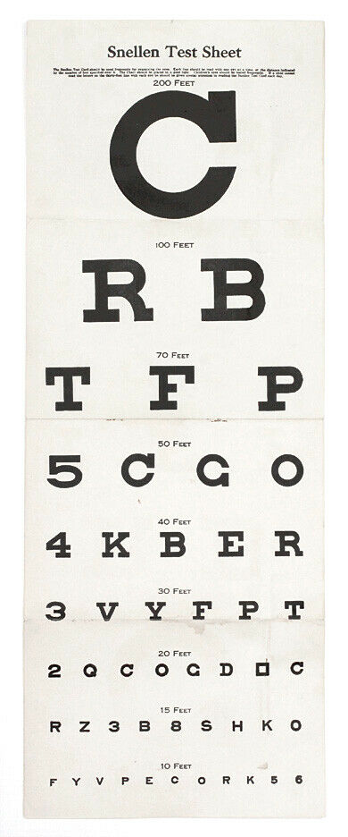 Original Antique 1890 s Snellen Eye Test Wall Chart Antique Price 