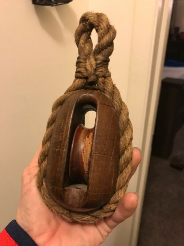 Antique Nautical Pulley Block Sailboat Wood And Rope Stropped ...