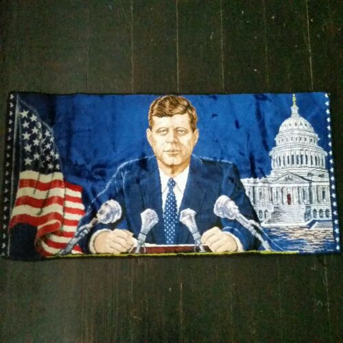 Vintage John F Kennedy JFK Tapestry Wall Hanging Rug Capitol Flag USA ...