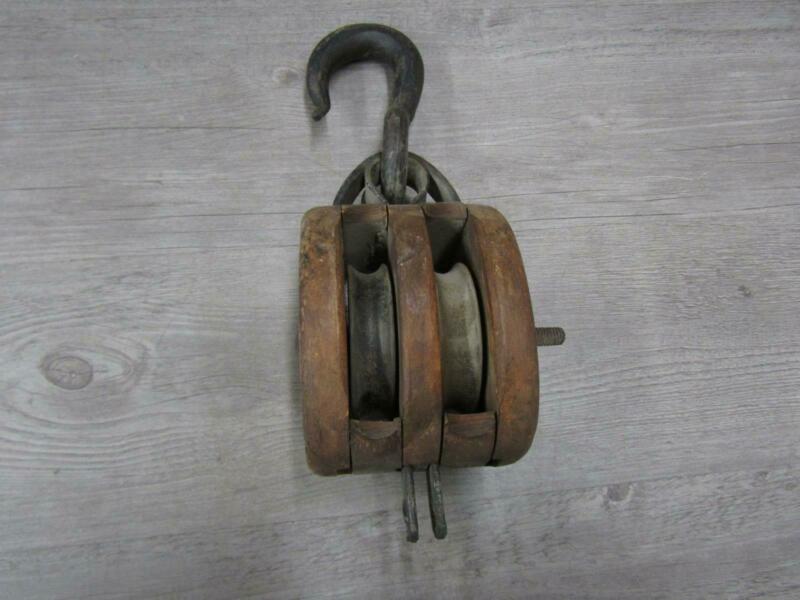 Vintage Wood and Cast Iron Rope Pulley -- Antique Price Guide Details Page