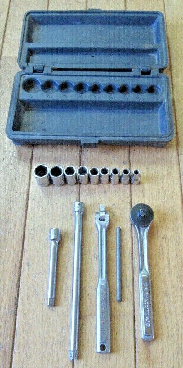 Vintage Craftsman USA (14) Pc. 1/4" Drive SAE Socket Set w/ Ratchet ...