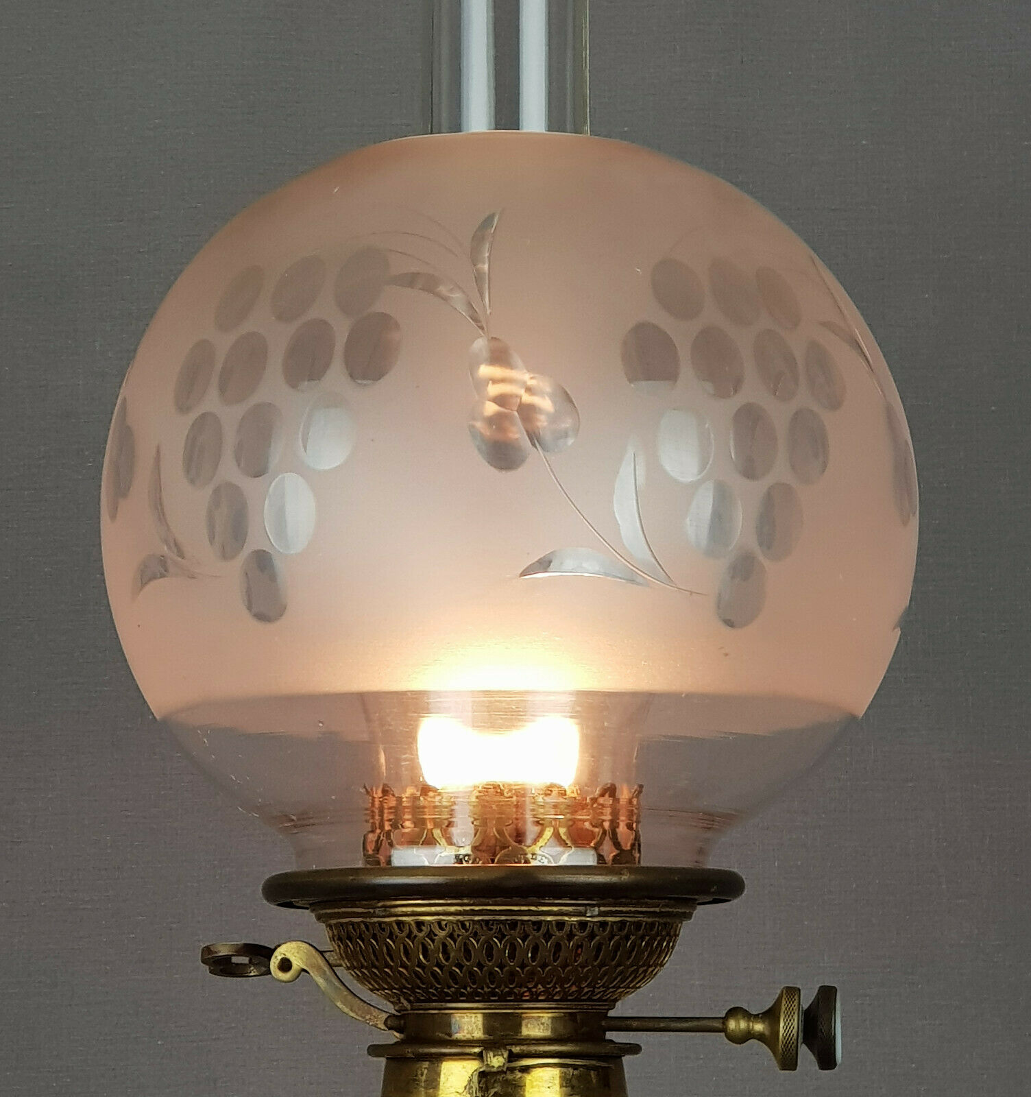 Victorian Cut Glass Grapes & Berries Kerosene Paraffin Duplex Oil Lamp ...