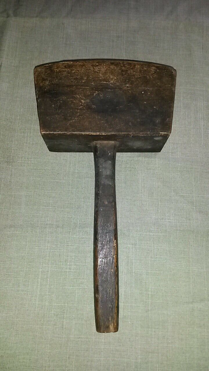 Vintage Primitive Mallet Hammer Rustic Farm Tool 13" Large Head ...