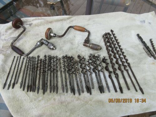 2 Vintage Hand Drill-LAKESIDE & SUPREME-HAND DRILL BRACE AND 30 AUGERS ...