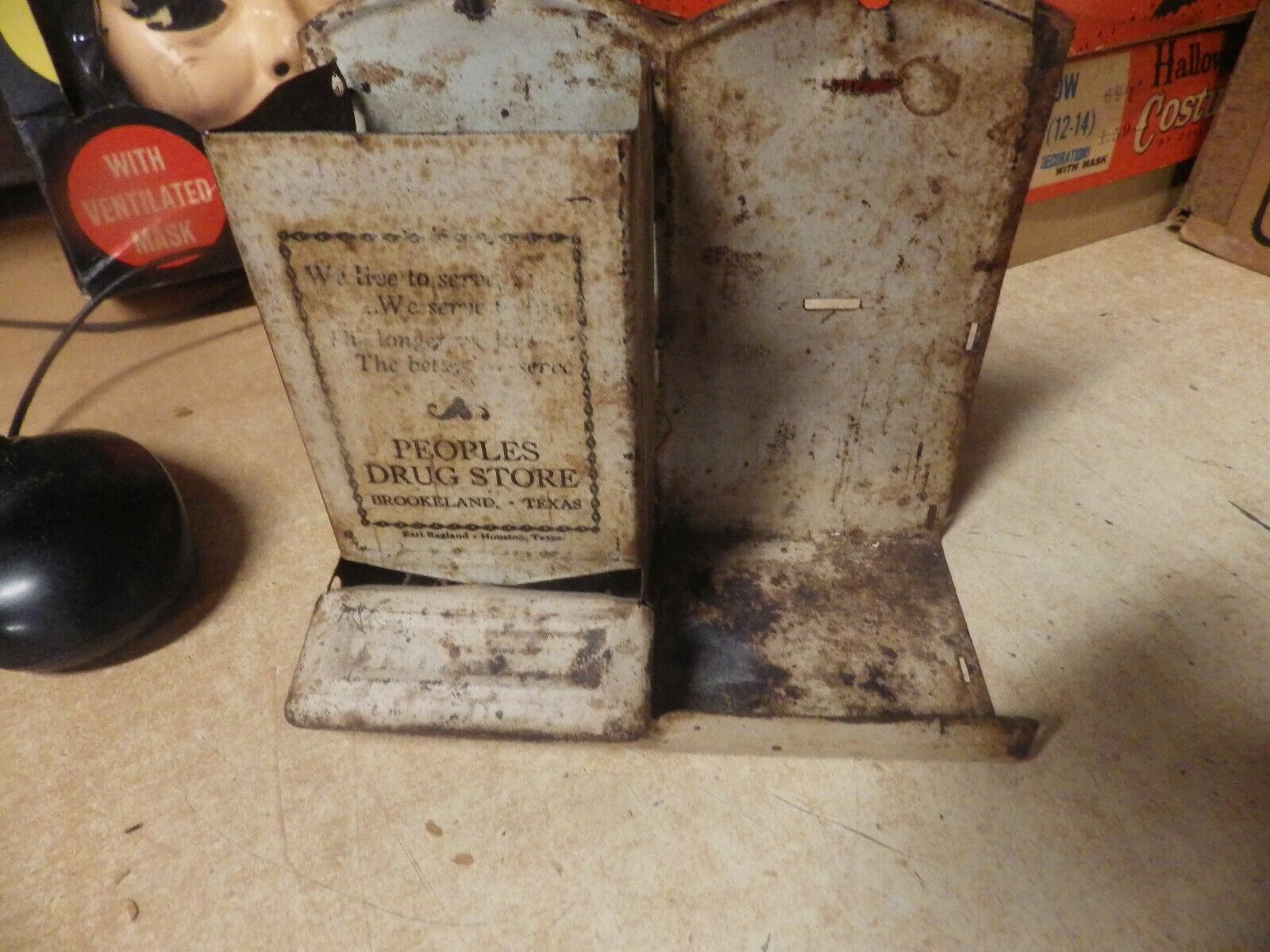 ANTIQUE TIN DRUG STORE ADVERTISING DISPLAY PEOPLE DRUG STORE BROOKELAND ...