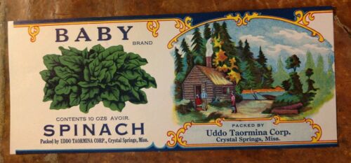BABY brand spinach Can LABEL File Copy 1930''s Crystal Springs ...