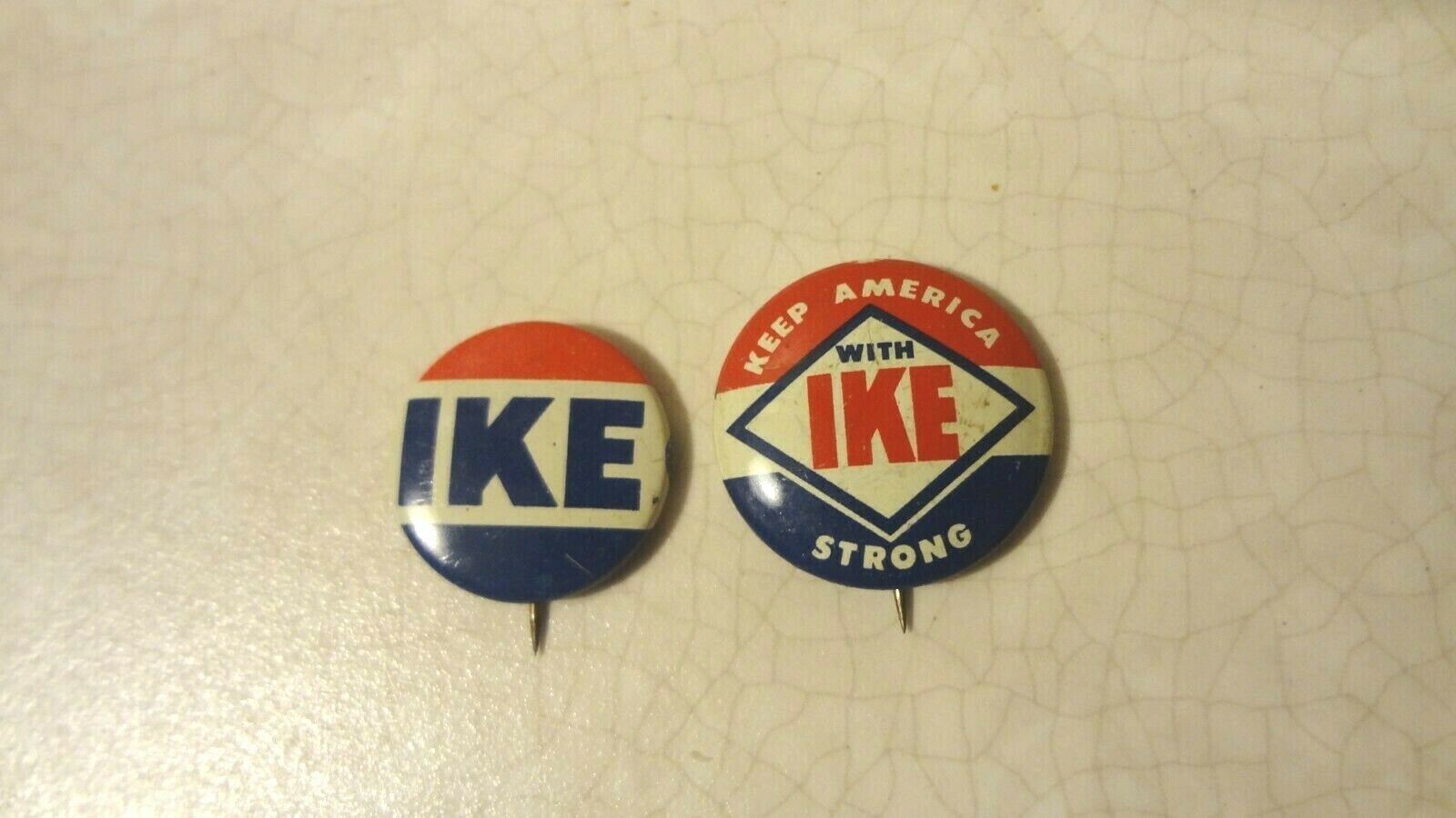 IKE pin-back Campaign Pin EISENHOWER Looks Unused - 2 Pins -- Antique ...