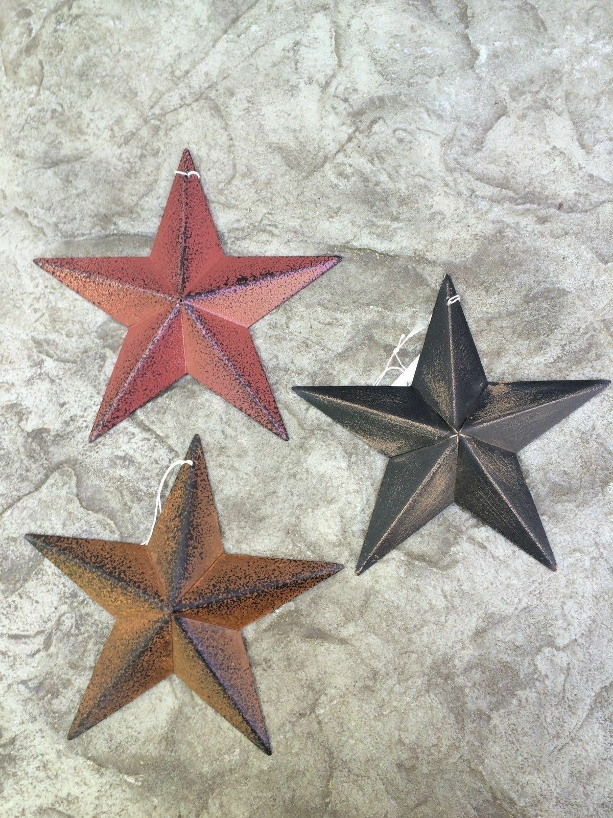 (Set of 6) RUST/BURGUNDY & BLACK BARN STARS 5.5" PRIMITIVE COUNTRY ...