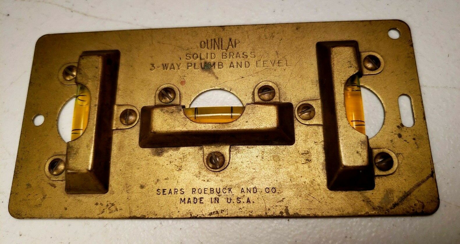 Vintage DUNLAP Solid Brass 3-WAY PLUMB & LEVEL- - Sears and Roebuck ...
