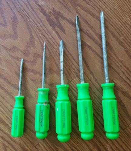 Vintage USA Craftsman Hi-Visibility Green Handle Screwdriver set 5 pc ...