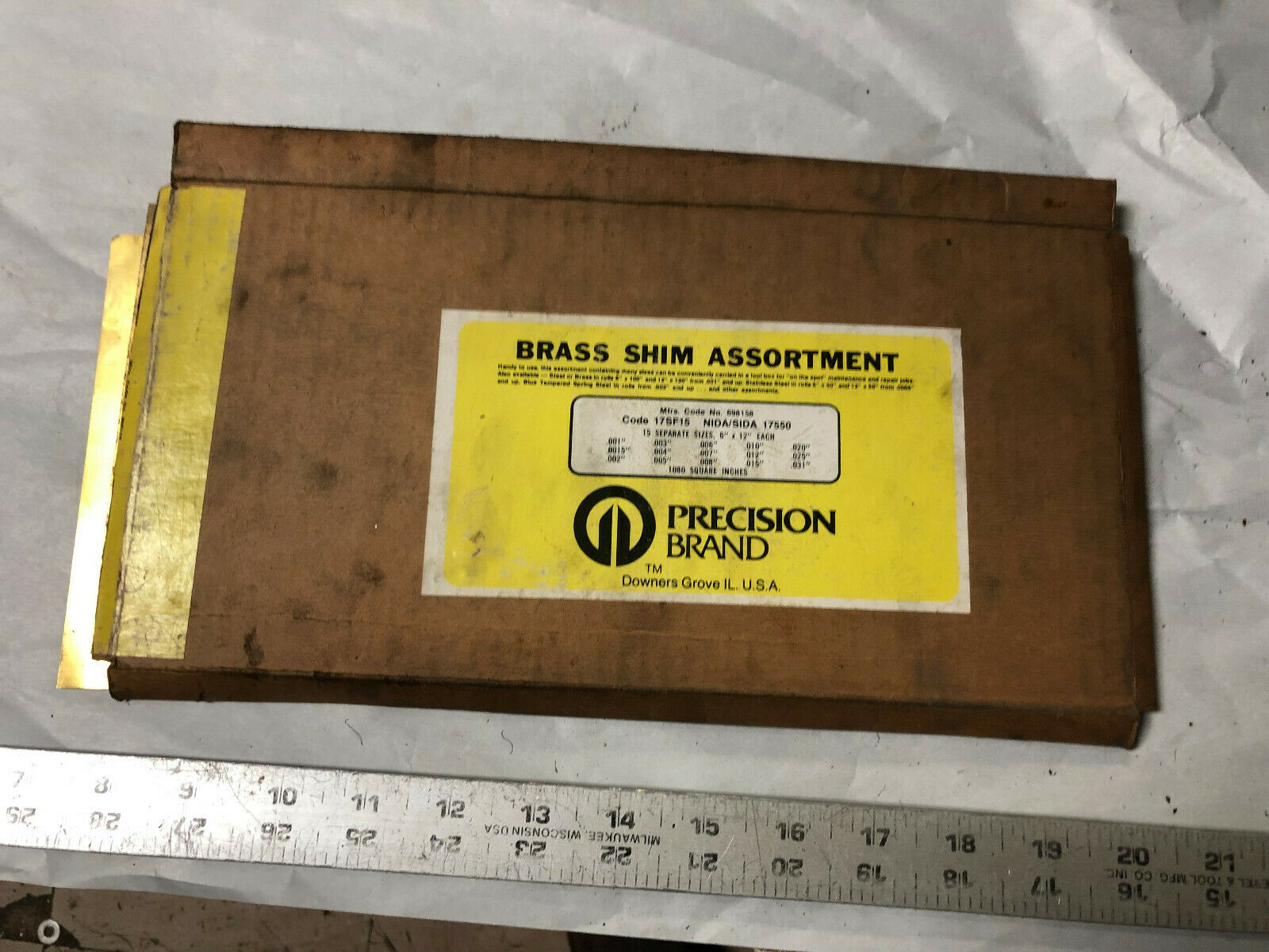 MACHINIST TOOLS LATHE MILL Box of Precision Brand Brass Shim -- Antique ...
