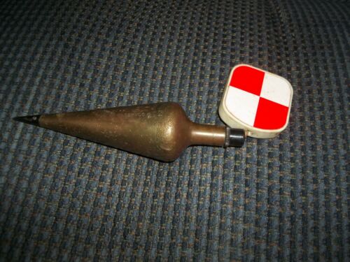 Vintage Brass Plumb Bob Servco 24 Oz Pound And A Half With Attached Gammon Reel Antique