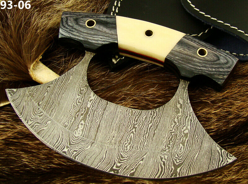 Alistar Beautiful Handmade Damascus Steel ULU Axe With Leather Sheath ...