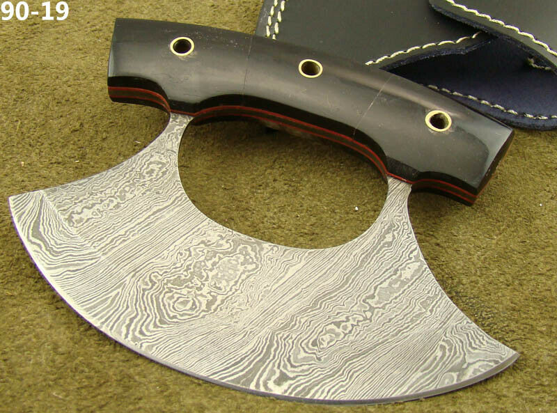 Alistar Beautiful Handmade Damascus Steel ULU Axe With Leather Sheath ...