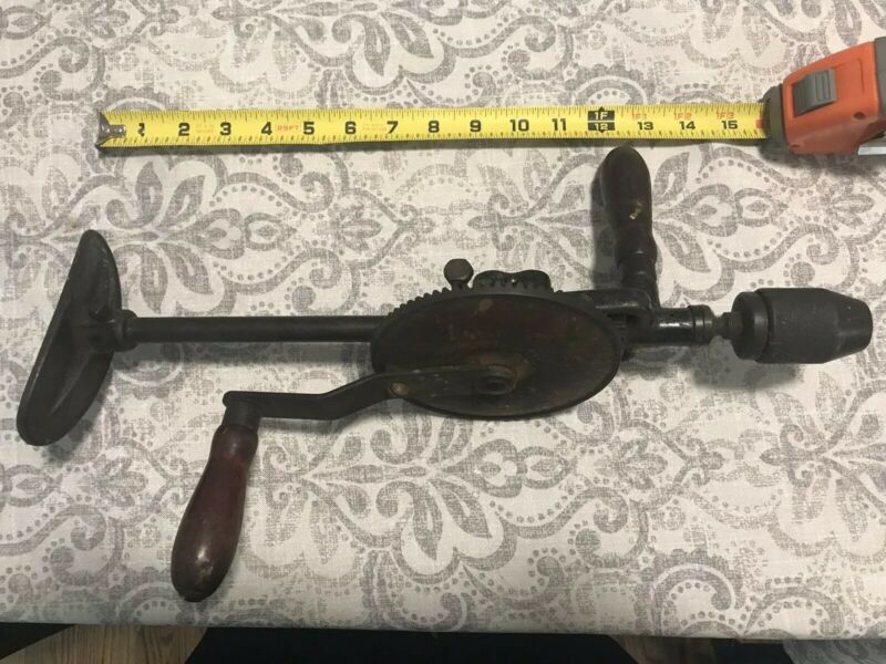 VINTAGE HAND CRANK DRILL SHOULDER BRACE OLD WOODWORKERS TOOL -- Antique ...