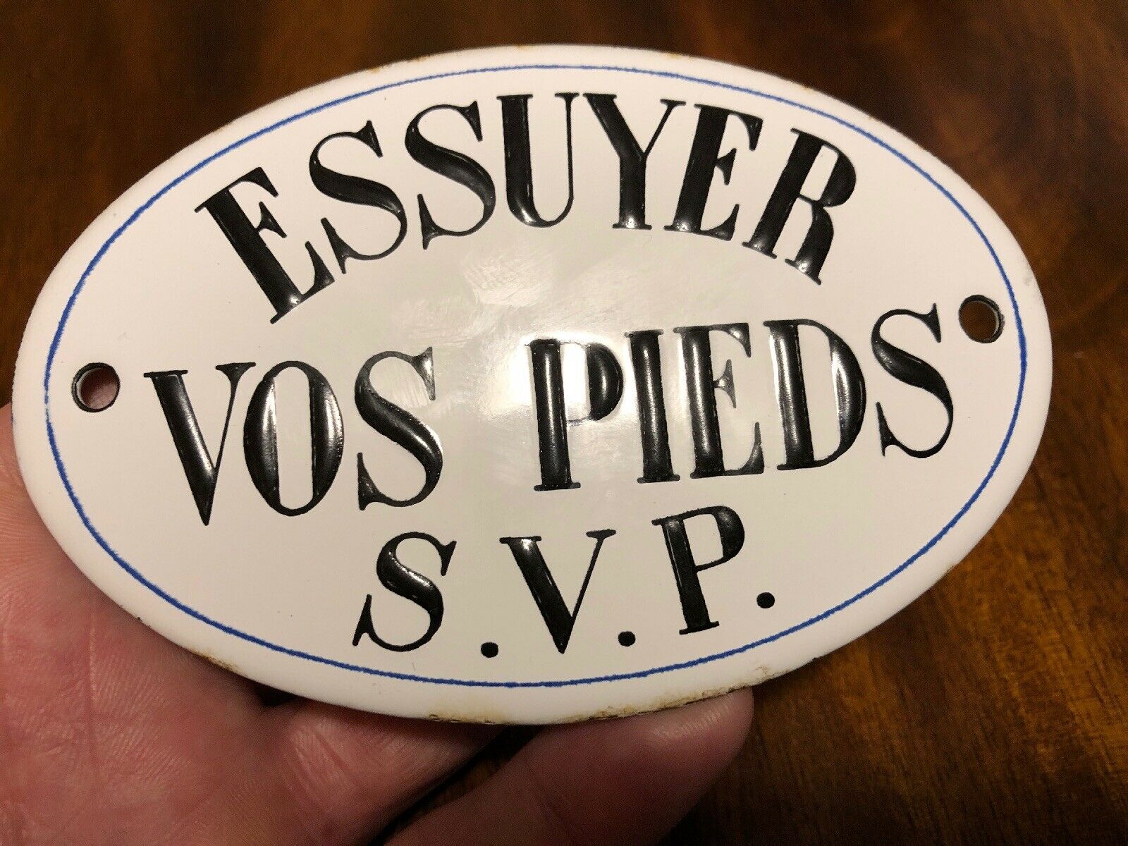 vintage porcelain sign French. ESSUYER VOS PIEDS S.V.P aka WIPE YOUR ...