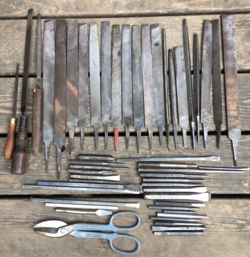 OLD USED VINTAGE TOOLS 50 PC LOT BLACKSMITHING, FILES, COLD CHISELS ...
