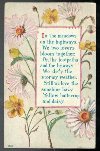 ANTIQUE 1915 IN THE MEADOWS POEM GREETINGS YELLOW BUTTERCUPS & DAISY ...