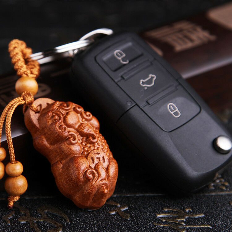 Chinese Fengshui Pi Xiu Yao Foo Dog Dragon Wood Carved Pendant Key ...