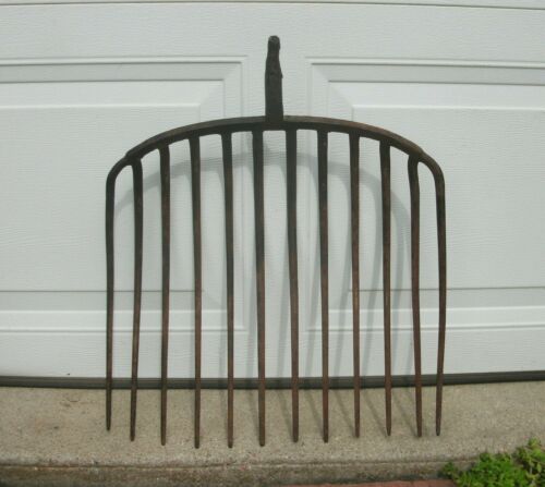 w Large ANTIQUE HAND FORGED 12 TINE HAY FORK HEAD Straw Silage ...
