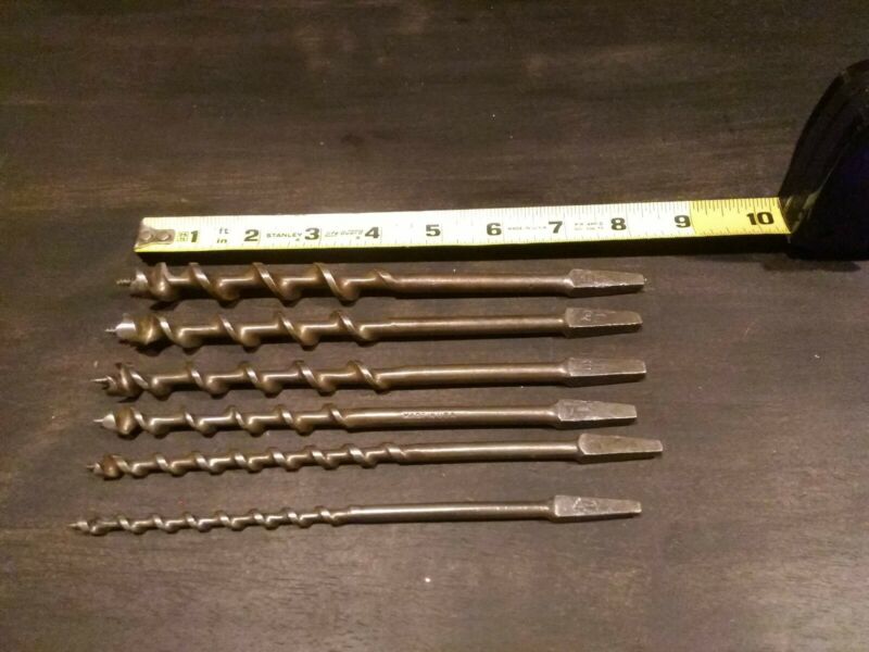 VINTAGE Set of 6 Brace / Hand Drill Auger Drill Bits ALL MARKED MADE IN ...