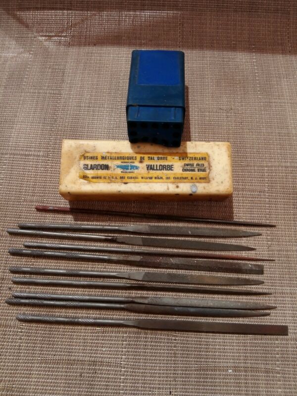 vtg set of 10 Glardon Vallorbe Swiss files chrome steel miniature files ...