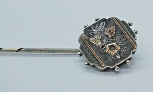 Antique Victorian Silver & Gold Floral Patterned Cravat Pin -- Antique ...